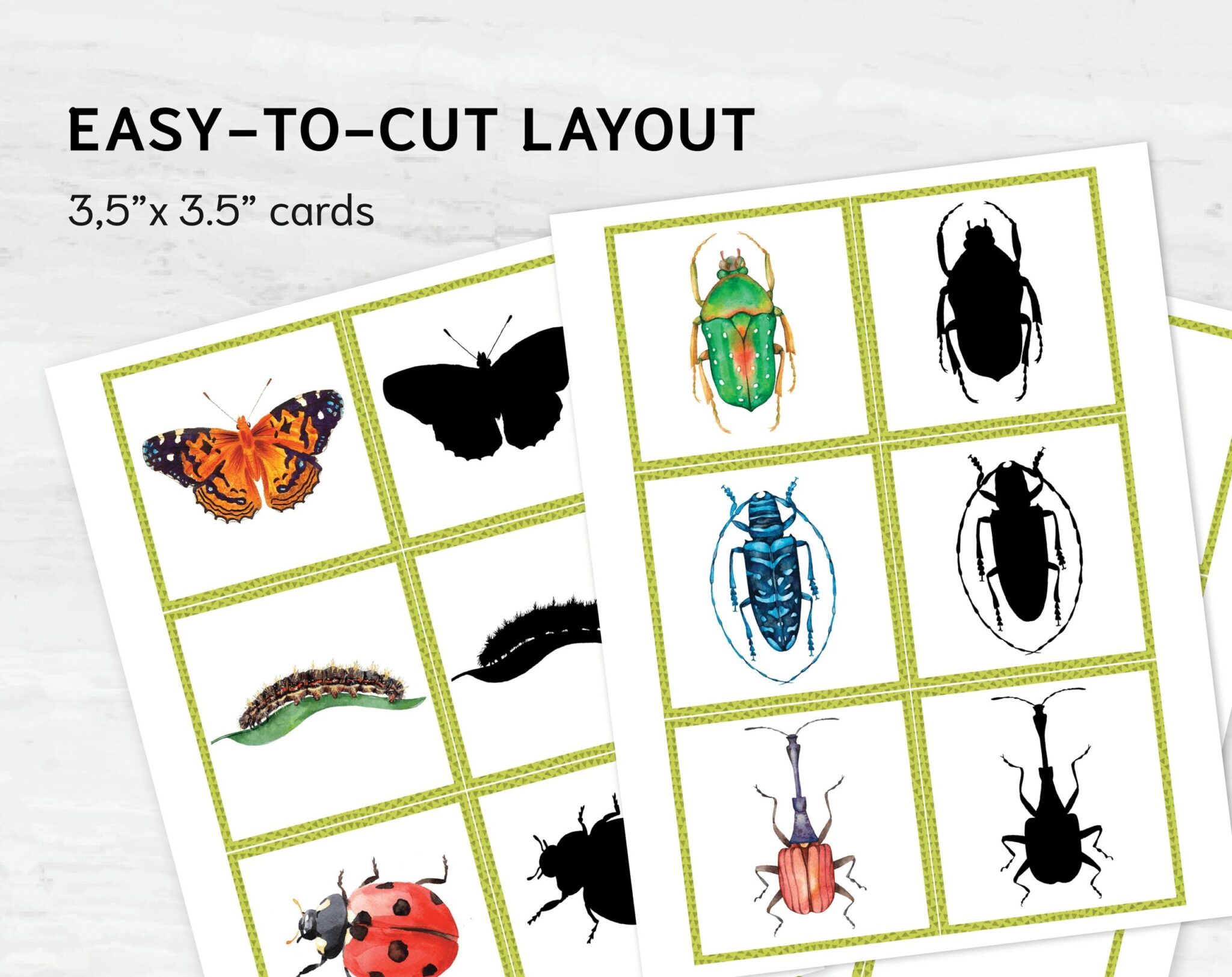 Insects shadow matching cards. Montessori-based bugs learning activity ...