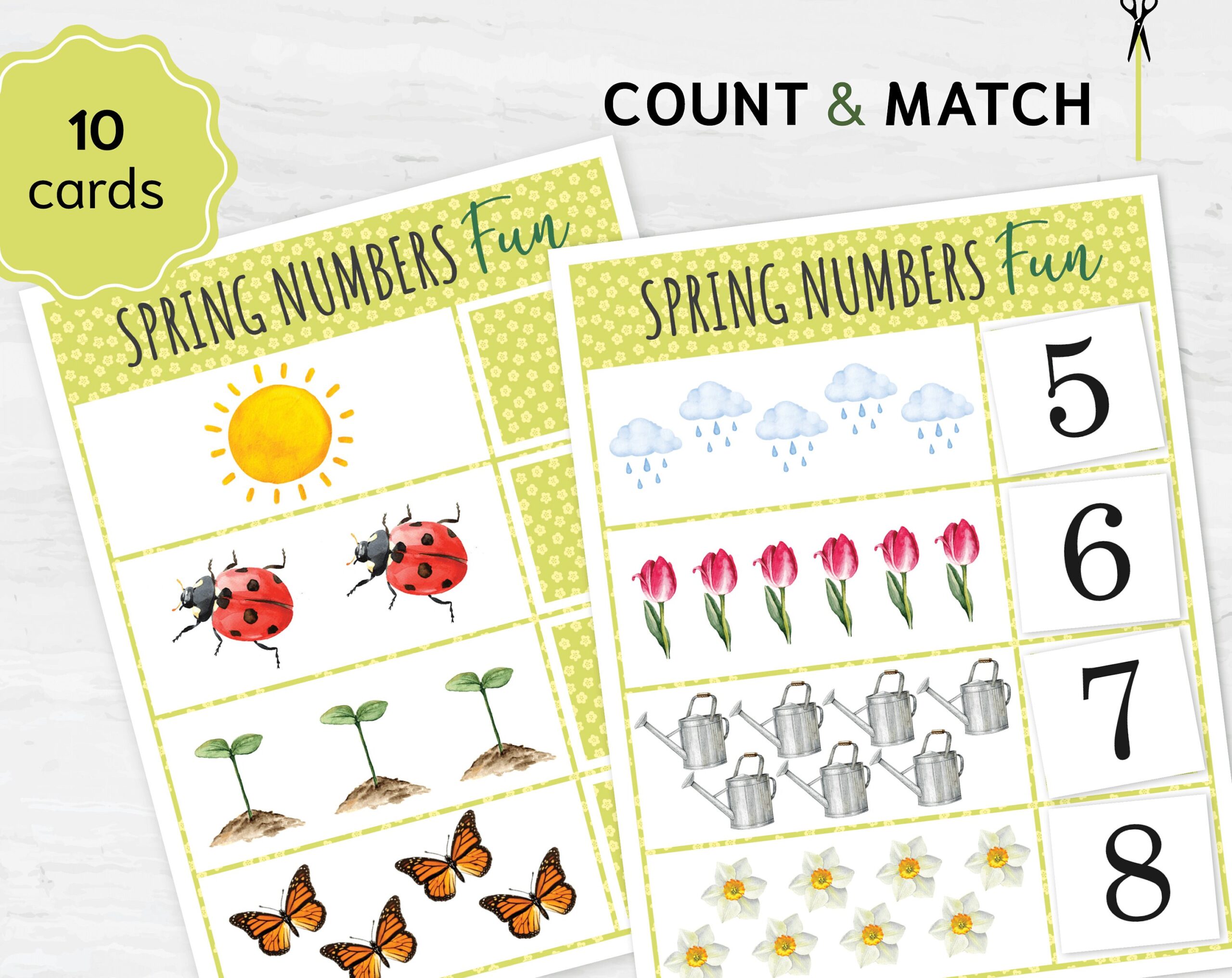 Spring Numbers Count & Match Activity | Kindergarten Number Recognition ...